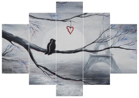 Gario Ručně malovaný obraz Ptačí romantika v Paříži - 5 dílný Rozměry: 150 x 105 cm