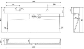 Mexen Ava umyvadlo na desku z konglomerátu 2/O 100 x 46 cm, Bílá - 23011002