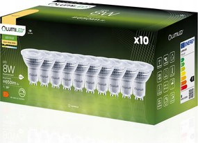 10x Led žárovka GU10 8W 650lm 3000K Teplá reflektorová stmívatelná Lumiled