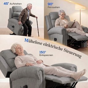 HOMCOM Masážní křeslo s asistencí při vstávání, relaxační křeslo, vibrační hlavy, s polohovací funkcí, vzhled lnu, světle šedá