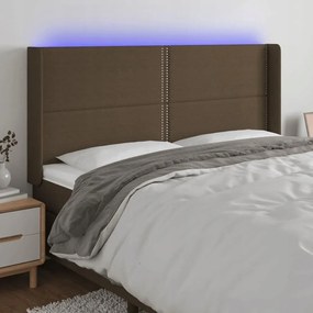 Čelo Postele S Led Tmavě Hnědé Textil Tmavě Hnědá 183 x 16 x 118/128 cm