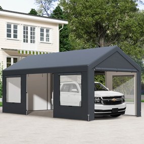Costway Carport Stan Garáž s 8 odnímatelnými bočními stěnami a rolovacími dvířky