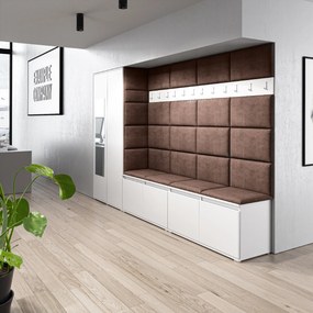 Eka Předsíňová stěna s čalouněnými panely Trinity 9 - Bílá / Hnědá 2307