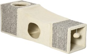 Tunel pro kočky PawHut, Kočičí hračka s míčkem, Kočičí jeskyně, Skládací sisalový herní tunel, Kombinovaný design, Hnědá+Beige, 98 x 30 x 30 cm | Aoso