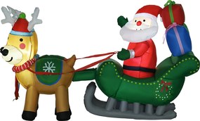 HOMCOM Vánoční Nafukovací Dekorace Santa Claus se Saněmi a 2 Sobíky s 4 LED Světly pro Zahradu a Terasu 210 cm x 70 cm x 125 cm | Aosom