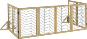 PawHut Dřevěná brána pro psy, ochrana dveří, skládací brána pro psy s 8 panely, plot pro psy, schodová brána, ochranná brána k krbu, přírodní, 375 x 4