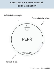 Samolepka na kořenky PEPŘ  průhledná 5 cm základní písmo