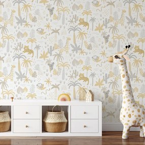 Papírová dětská tapeta se zvířátky, palmami a listy 454-1, Pippo, ICH Wallcoverings