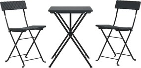 3dílný skládací bistro set černý polyratan 319989
