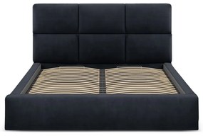 Tmavě modrá čalouněná dvoulůžková postel s úložným prostorem s roštem 160x200 cm Libera – Windsor &amp; Co Sofas