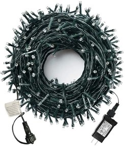 Venkovní LED vánoční řetěz - teplá bílá, 100m, 670 LED, se záblesky