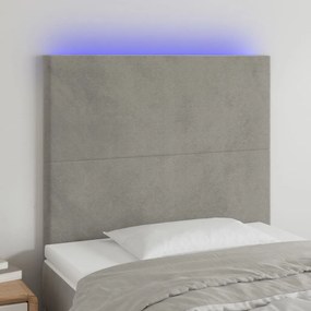 Čelo postele s LED světle šedé 90x5x118/128 cm samet 3122180