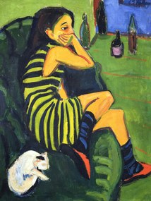 Obrazová reprodukce Artiste Marcella (Portrait of a Girl & A Cat) - Ernst Ludwig Kirchner, (30 x 40 cm)