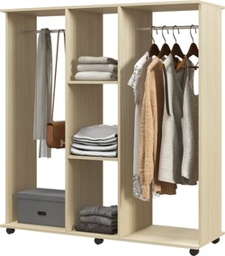 HOMCOM Mobilní skříň s úložným prostorem na 6 kolečkách 120 x 40 x 128 cm Přírodní dřevo