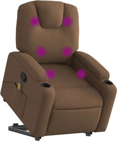 Elektrické zvedací masážní polohovací křeslo hnědé textil 3204408