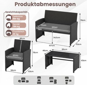 Costway 4-kusový ratanový zahradní nábytek proutěný 2-sedací