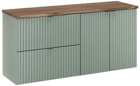 Závěsná skříňka pod umyvadlo Line Reed Green s deskou 120 cm zelená/dub casella