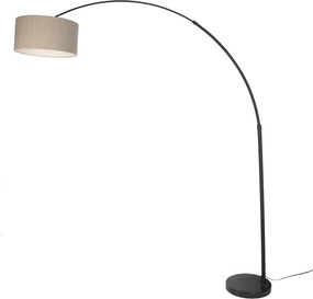 Moderní oblouková lampa černá s mramorovým podstavcem a béžovým bouclé stínidlem 50cm - XXL