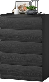 HOMCOM komoda do ložnice s 5 zásuvkami, zásuvková skříň do obývacího pokoje, kanceláře, moderní design 77x40x111,5 cm, černě dřevěný