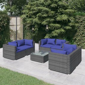 vidaXL 7dílná zahradní sedací souprava s poduškami polyratan [3102309] Barva: Černá a modrá water blue