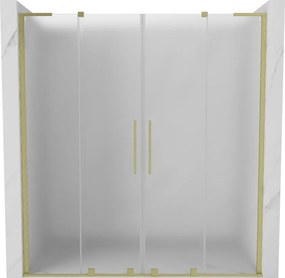 Mexen Velar L Duo, posuvné sprchové dveře do otvoru 200 cm, 8mm sklo námraza, zlatá matná, 871-200-003-32-55
