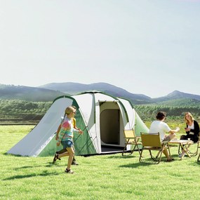 Rodinný tunelový stan Outsunny pro 4-6 osob 555x225x190 cm, voděodolný 3000 mm a skládací s 2 ložnicemi a batoh na výlet