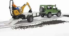 Bruder 02593 Land Rover Defender s přepravníkem + mikrobagr JCB / 1:16