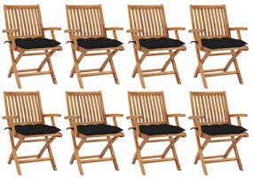 Skládací zahradní židle s poduškami 8 ks masivní teak,  3072800