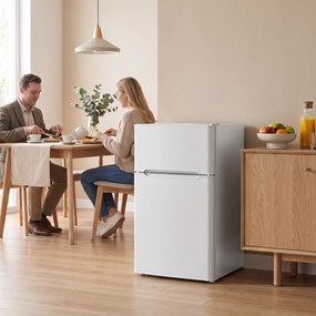 HOMCOM Mini lednička s mrazákem, dvoudveřová, s nastavitelným termostatem, malá chladnička na nápoje 90 l, bílá