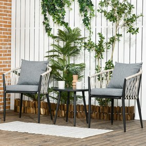 Outsunny 3-dílná zahradní souprava, bistro set zahrnující 1 stůl a 2 židle s polstry, balkonový set, zahradní nábytek pro terasu a balkon, ocel, šedá