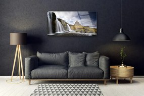Obraz na skle Vodopád Hory Krajina 140x70 cm