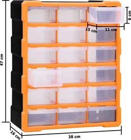 vidaXL Organizér s 18 středně velkými zásuvkami 38 x 16 x 47 cm [149597] Barva: oranžová a černá