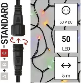 Emos D1AM02 Connect / Světelný řetěz / 50 LED / 5 m / IP44 / multicolo