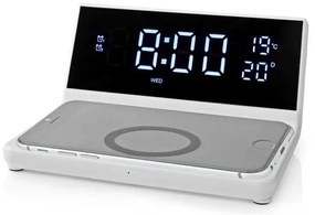 Nedis WCACQ20WT - Budík s LCD displejem a bezdrátovou nabíječkou 15W/5V bílá