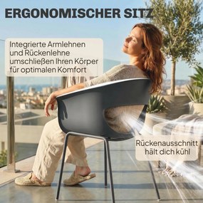 Zahradní židle sada 4 ergonomických balkónových židlí s výřezem v područce odolné proti povětrnostním vlivům tmavě šedé barvy