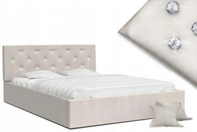 Luxusní manželská postel CRYSTAL krémová 140x200 s dřevěným roštem