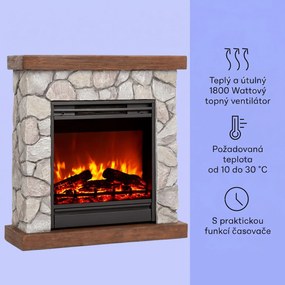 Klarstein Lienz, elektrický krb, 1800 W, vzhled kamene, dálkové ovládání, hnědý
