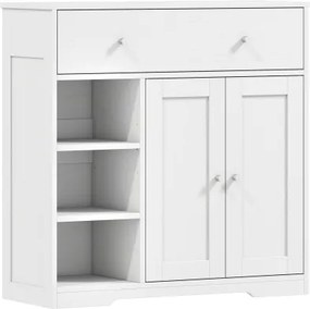HOMCOM úzká koupelnová skříňka se zásuvkou, 2 dveřmi a 3 otevřenými přihrádkami, 80x30x80,2 cm, do kuchyně a obývacího pokoje, bílé dřevěné dekorace