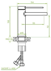 Laveo Pinar, umyvadlová baterie h-158, černá matná, LAV-BAW_722D