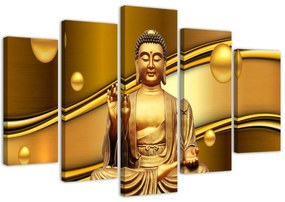 Obraz na plátně pětidílný Buddha Golden Feng Shui - 100x70 cm