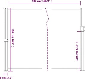 vidaXL Zatahovací boční markýza 180 x 500 cm [4004446] Barva: krémová
