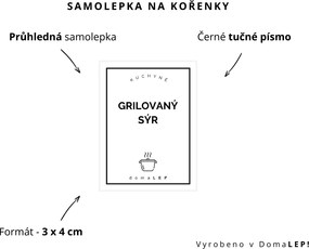 GRILOVANÝ SÝR - Samolepka na kořenky 3 x 4 cm - DomaLEP varianta: PRŮHLEDNÁ - tučné písmo