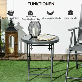 Klappbarer Beistelltisch, Outdoor-Klapptisch, mit Tischplatte aus gehärtetem Glas, für Terrasse, 45 x 45 x 50 cm Schwarz