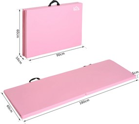 HOMCOM Skládací Cvičební Podložka pro Gymnastiku, Jógu a Pilates 180L x 60W x 5H cm Růžová