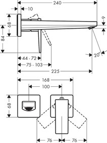 Hansgrohe Metropol, umyvadlová baterie pod omítku 225 mm, 2-otvorová instalace, černá matná, 32526670
