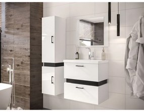 Koupelnový nábytek Torvaldi III, Sifon k umyvadlu: ano, Barva: bílá / bílá + černý mat, Baterie: ne