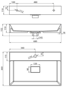 Sapho - Umyvadlo na desku GODIVA 68x44 cm mramor/bílá