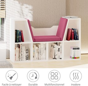 HOMCOM Moderní Design 2-v-1 Knihařská Lavice s 6 Úložnými Prostředky a 3 Polštářky 102L x 30W x 61H cm Bílá Růžová