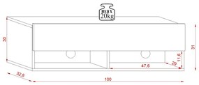 Závěsný TV stolek Derby 100 cm bílý mat/bílý lesk