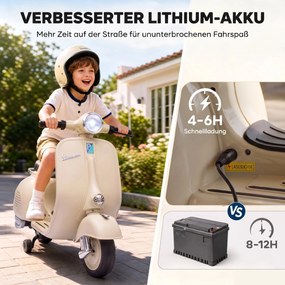 AIYAPLAY Elektrická motorka pro děti 6 V, elektrická motorka s pomocnými kolečky, lithiovou baterií, měkkým startem, hudbou, USB světlem a houkačkou …